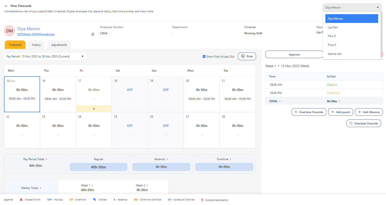 View & Approve Timecards
